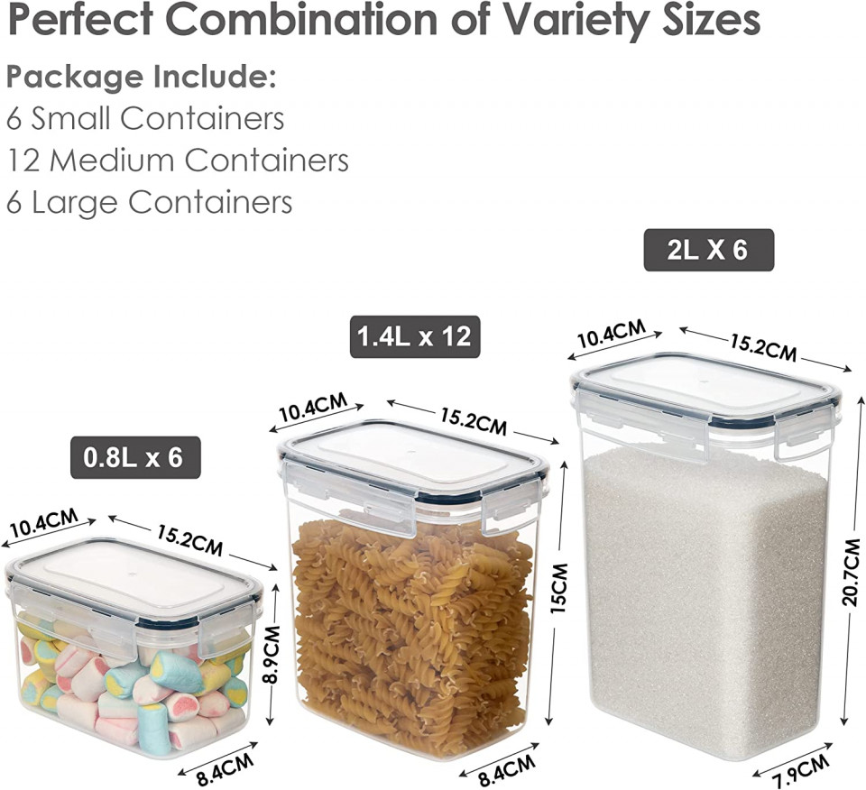 Set de 24 recipiente pentru alimente Vtopmart, plastic, transparent ...