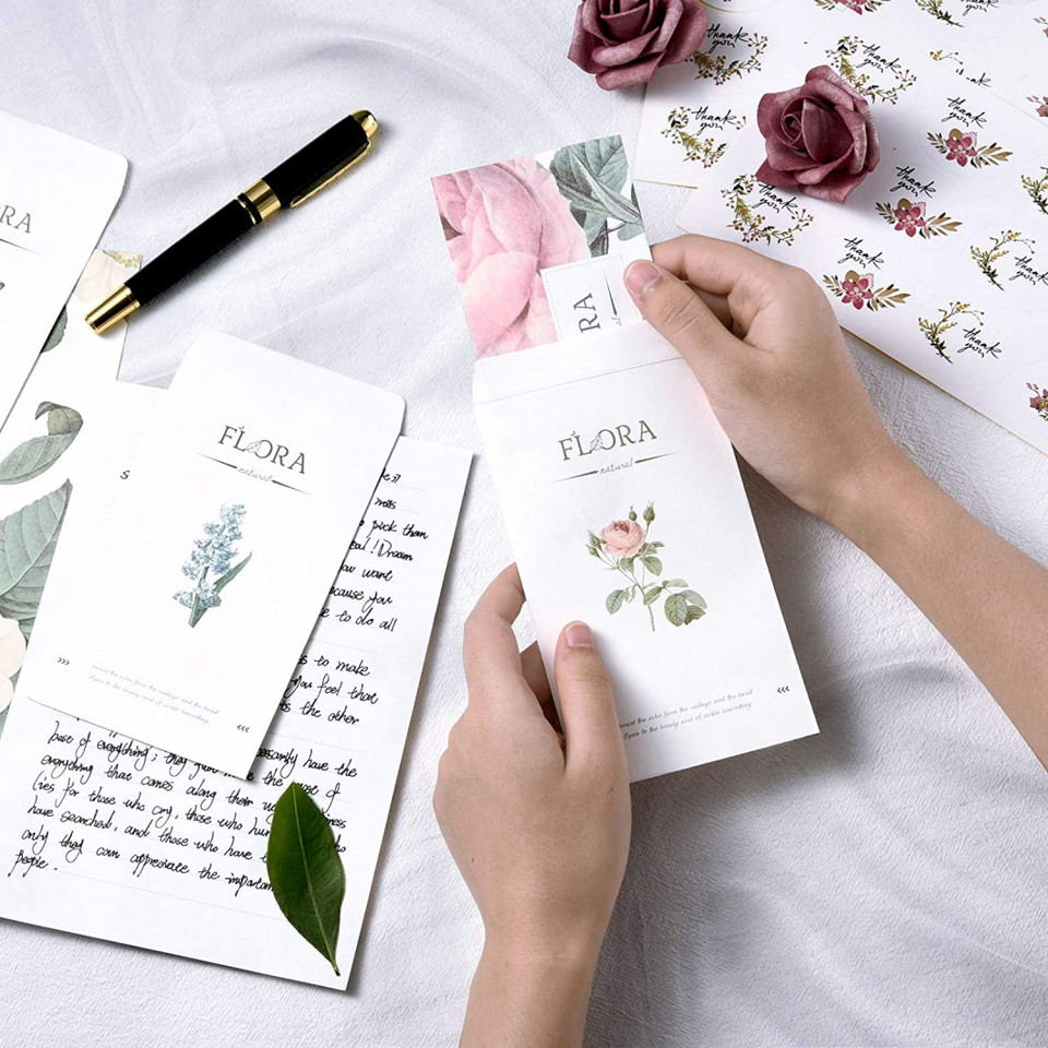 Set de coli de scris cu plic si autocolante Mignor, 72 piese, hartie ...