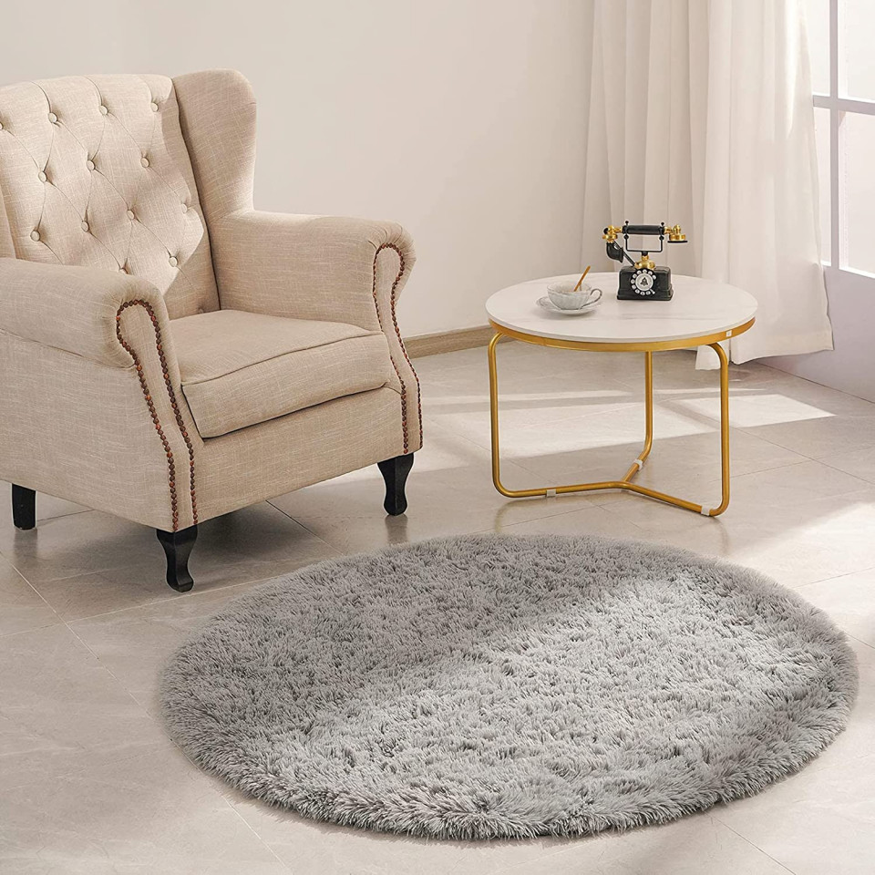 Covor rotund VOFUSHON, textil, gri, 150 cm - Chilipirul Zilei