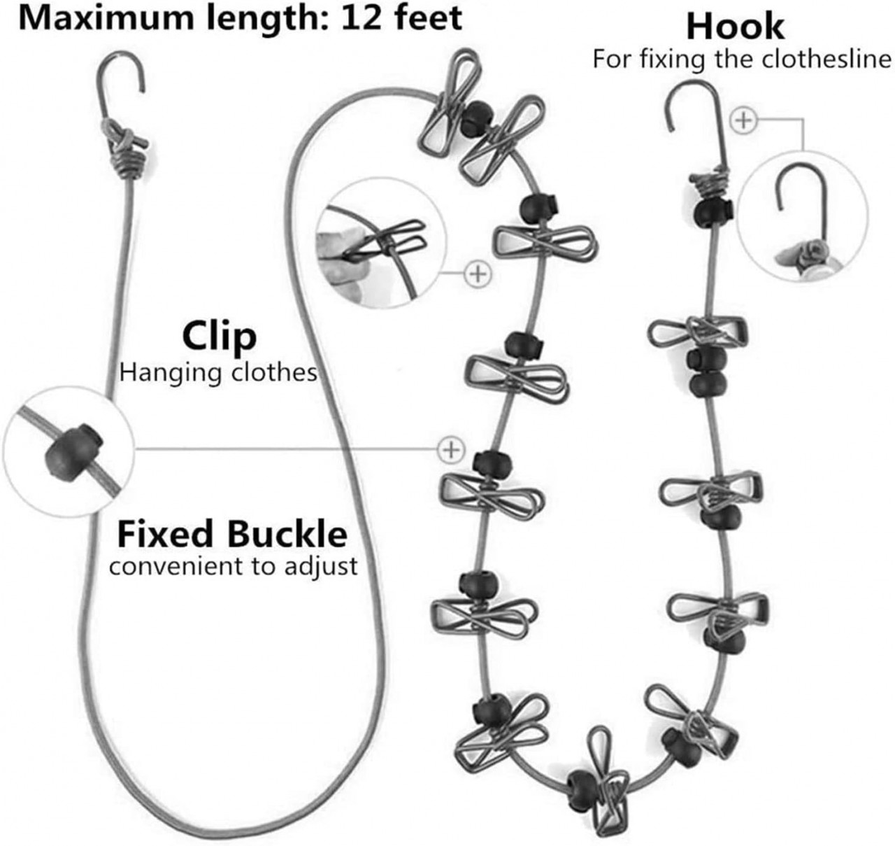 Franghie retractabila portabila cu 12 cleme pentru rufe in camping ...