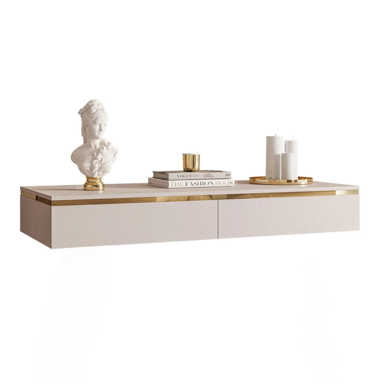 Masa de toaleta suspendata Antonay, lemn fabricat, casmir/auriu, 12,1 x ...