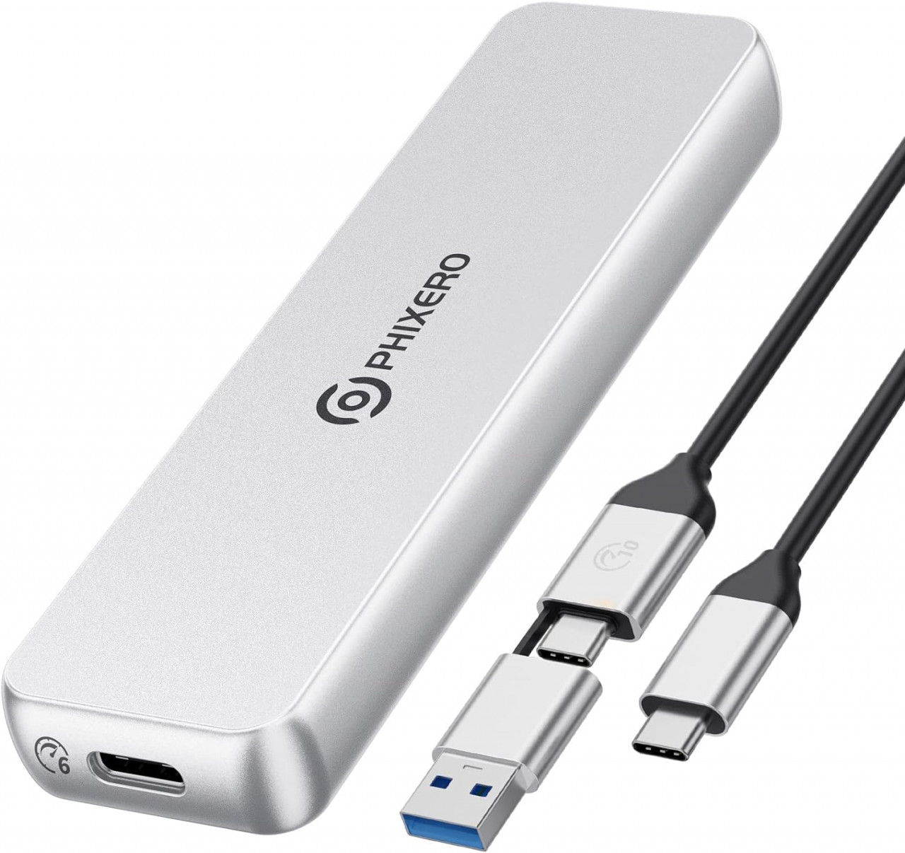 Carcasa pentru SSD M2 PHIXERO, USB 3.1 Gen 2 (10Gbps), aluminiu, argintiu - Chilipirul Zilei