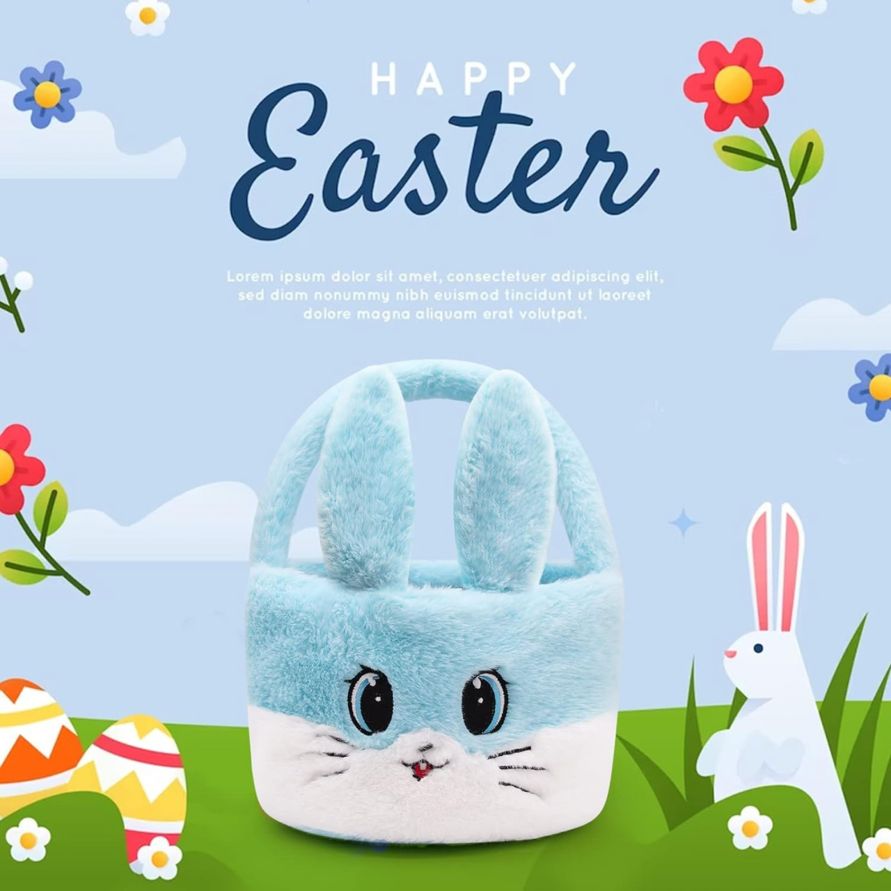 Cosulet de Paste pentru copii Desdfcer, textil, albastru/alb, 32 x 33 ...