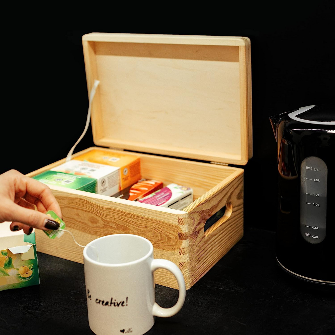 Cutie mare de depozitare cu capac Creative Deco, lemn de pin, natur, 40 ...