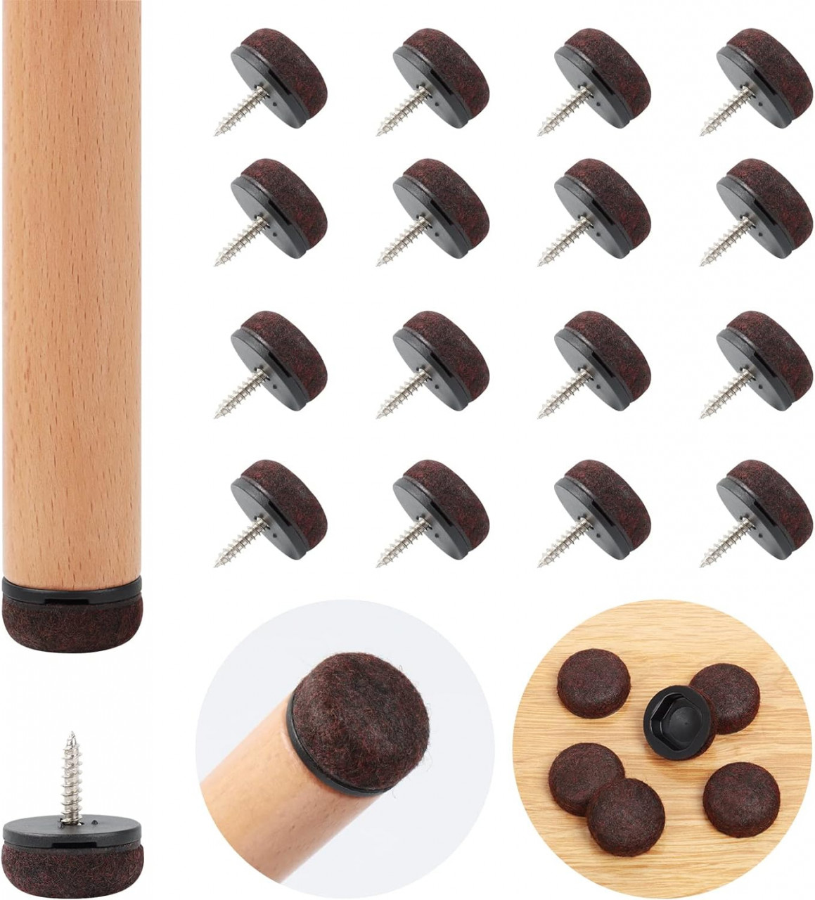 Set de 16 tampoane cu surub pentru mobilier Ezprotekt, pasla/plastic ...