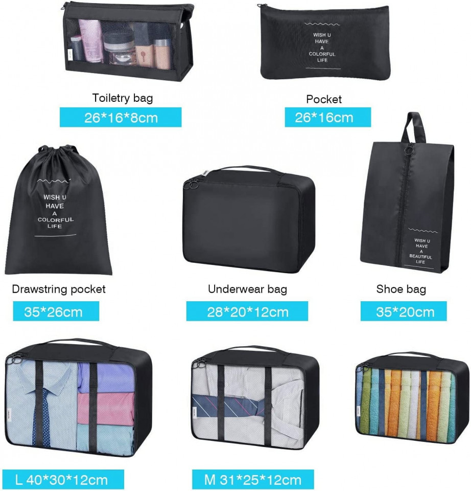 Set de 8 cuburi organizatoare pentru bagaje Estefanlo, negru ...