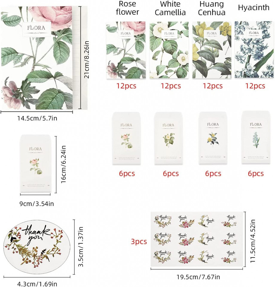 Set de coli de scris cu plic si autocolante Mignor, 72 piese, hartie ...