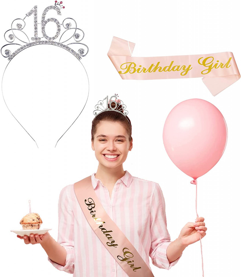 Set de coronita si esarfa pentru aniversarea a 16 ani Hakotom, metal ...