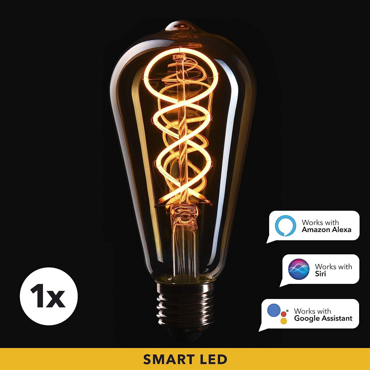 Bec smart Crown, LED, sticla/metal, negru/chihlimbar, 6,4 x 14,2 cm, 4W - Chilipirul Zilei