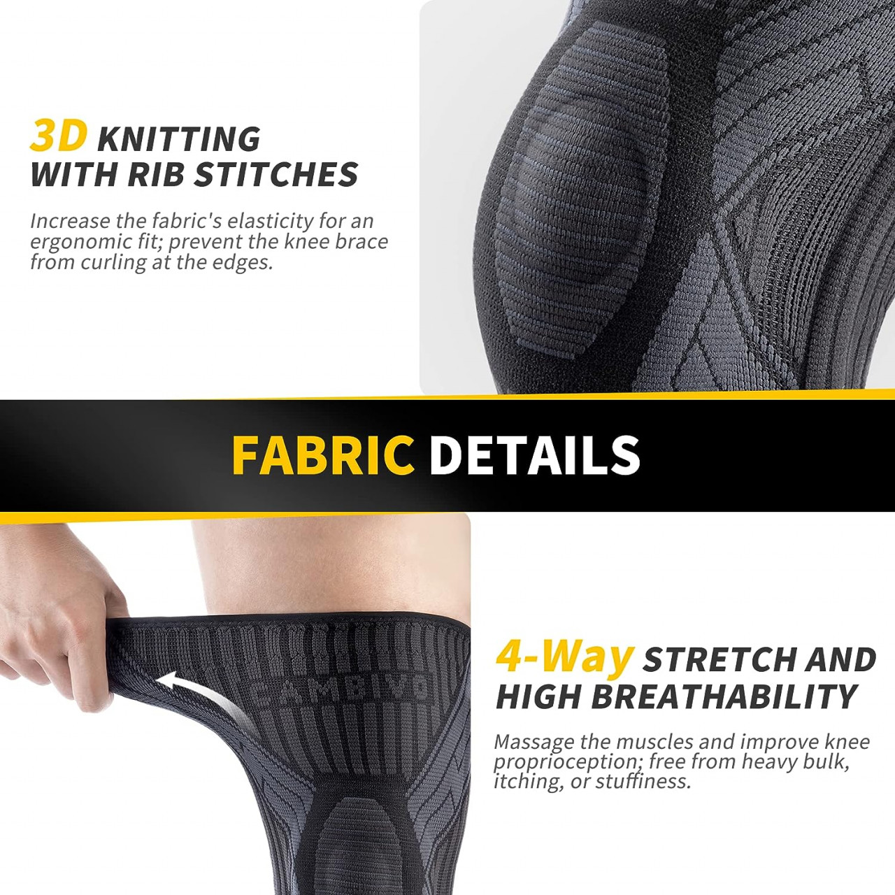 Set de 2 genunchiere cu stabilizatori laterali CAMBIVO, textil/gel ...