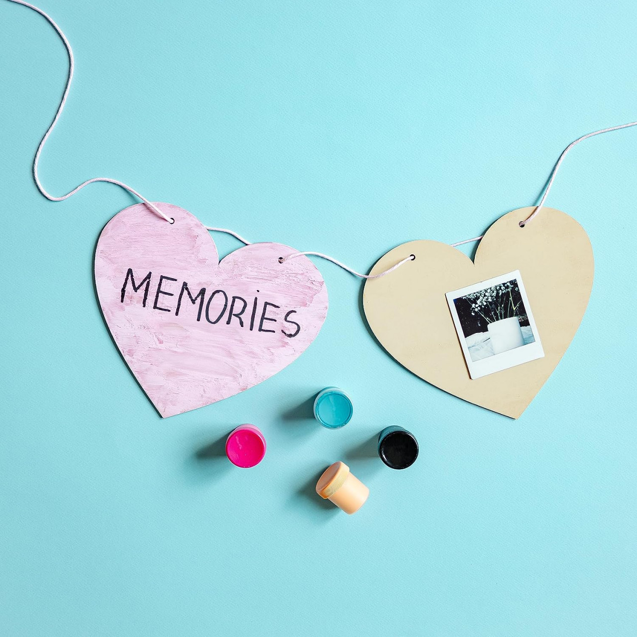 Set de 4 placi in forma de inima pentru pictura Creative Deco, lemn ...