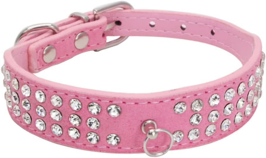 Zgarda cu strasuri pentru caini Yiwong, piele PU, roz/argintiu, marimea ...