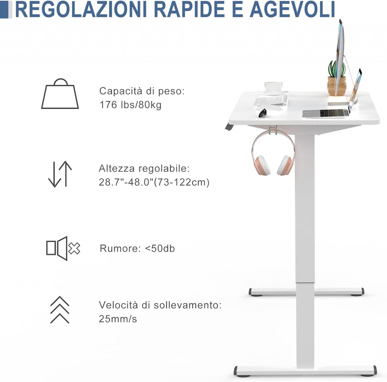 Birou electric reglabil pe inaltime Ergomaker, lemn/metal, alb, 110 x ...