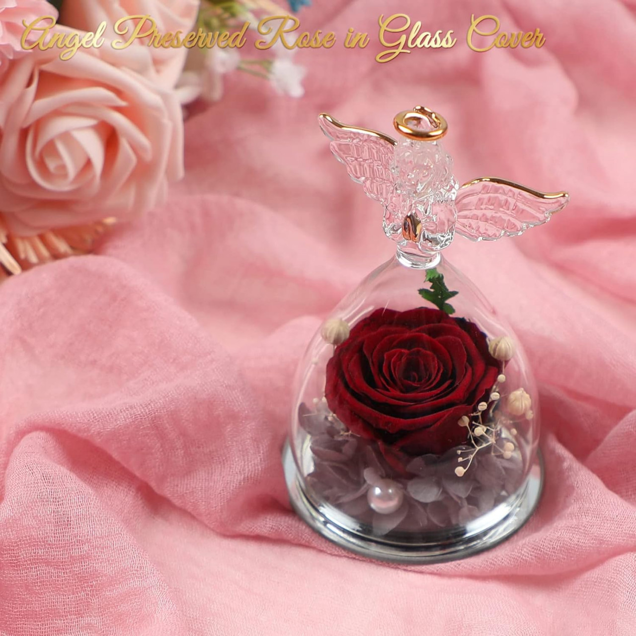Decoratiune inger cu trandafir in cupola Yeahshion, sticla, rosu ...