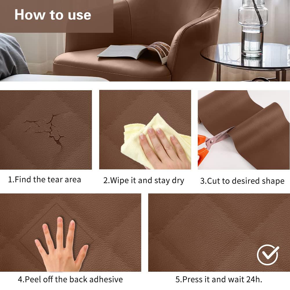 Rola de piele autoadeziva pentru reparatii Cahomo, piele PU, maro, 150 ...