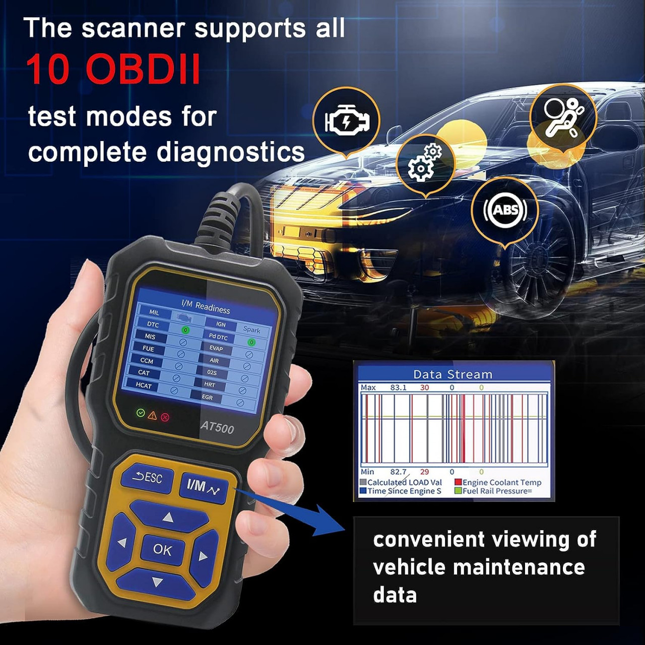 Scaner de diagnosticare pentru motor auto iKiKin, functie completa OBD2 ...