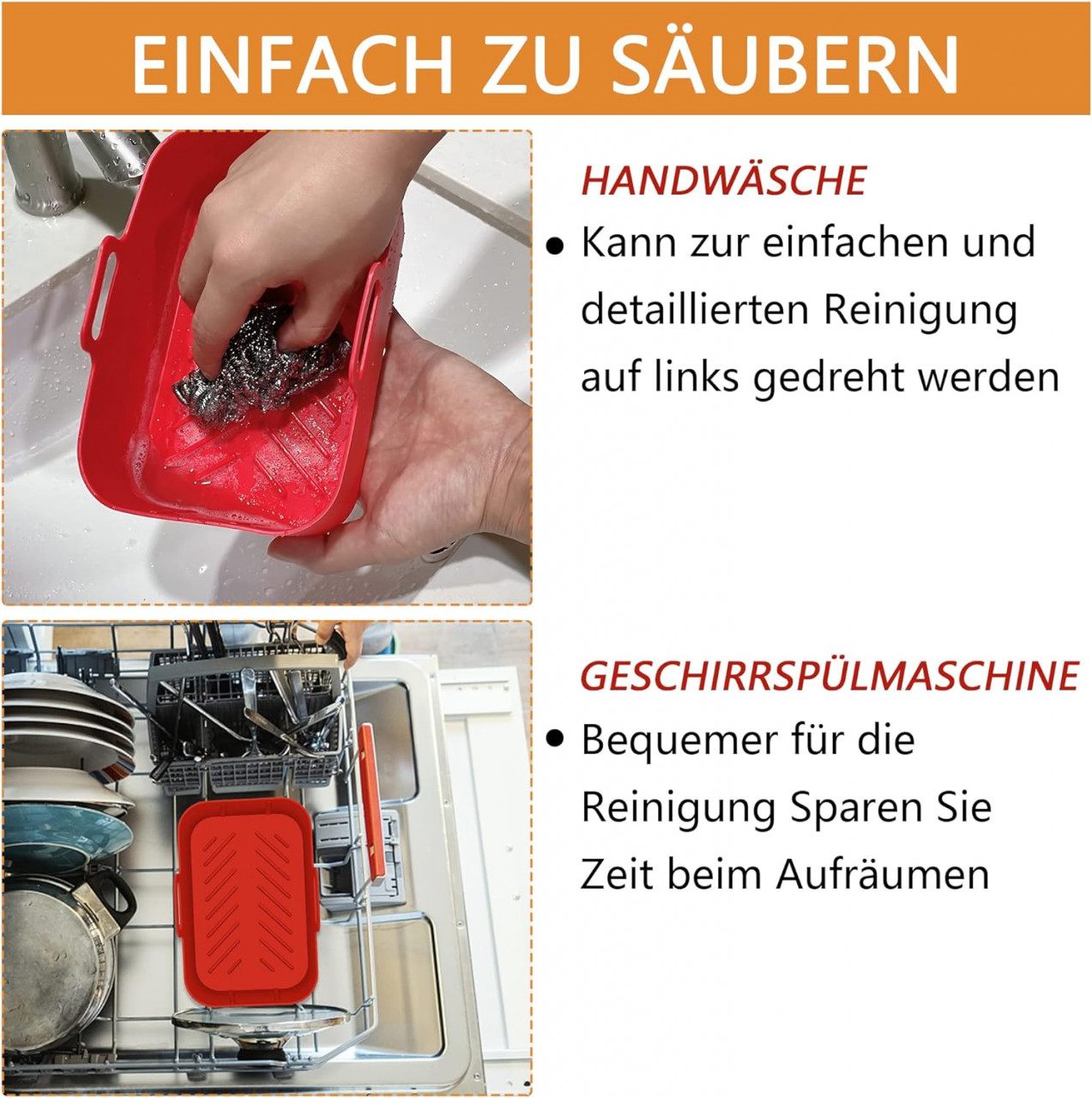 Set de 2 cosuri pentru friteuza cu aer JUNDINGYUN, silicon, rosu, 20,3 ...