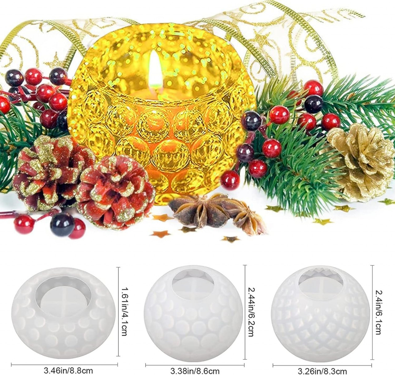 Set de 3 matrite pentru lumanari Finoki, silicon, alb, 8,8 x 4,1 / 8,6 ...