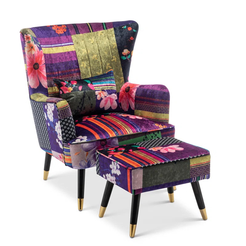 Fotoliu cu scaun pentru picioare Rosdorf Park, catifea, multicolor, 77 ...