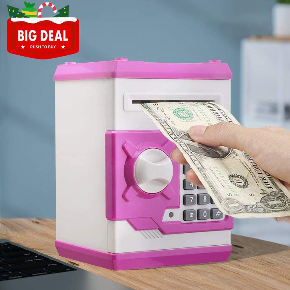 Pusculita electronica pentru copii PowerKing, ABS, alb/mov, 12.9 x 12 x ...