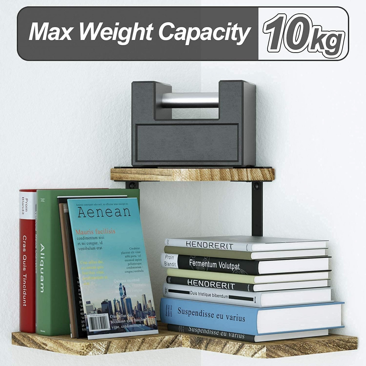 Raft de colt cu 2 nivele SRIWATANA, lemn/metal, maro/negru, 22.5 x 30 x ...