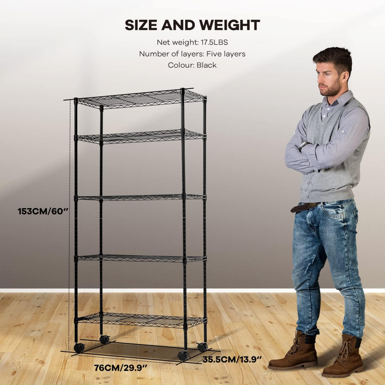 Raft reglabil cu 5 nivele Actask, metal, negru, 152 x 76 x 35 cm ...