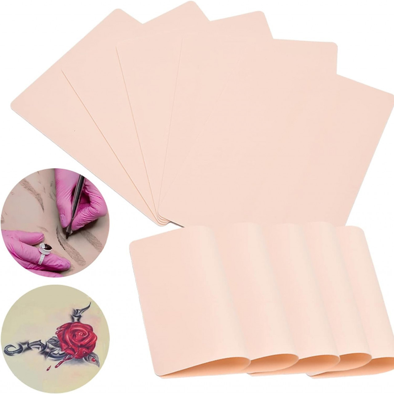 Set de 10 piei de practica pentru tatuaje WIWJ, silicagel, roz, 19,5 x ...
