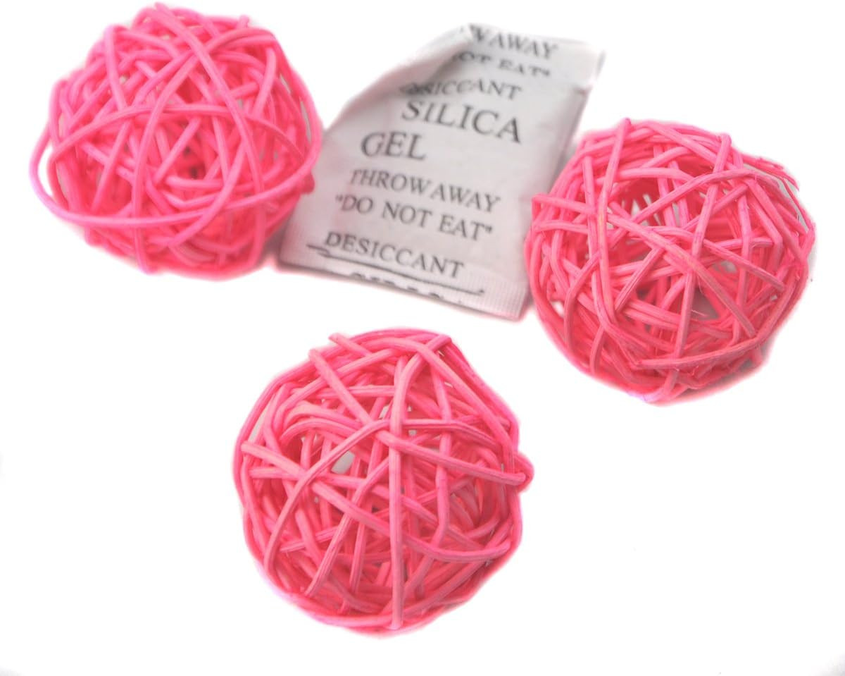 Set de 6 bile decorative Ougual , ratan, roz, 8 cm - Chilipirul Zilei