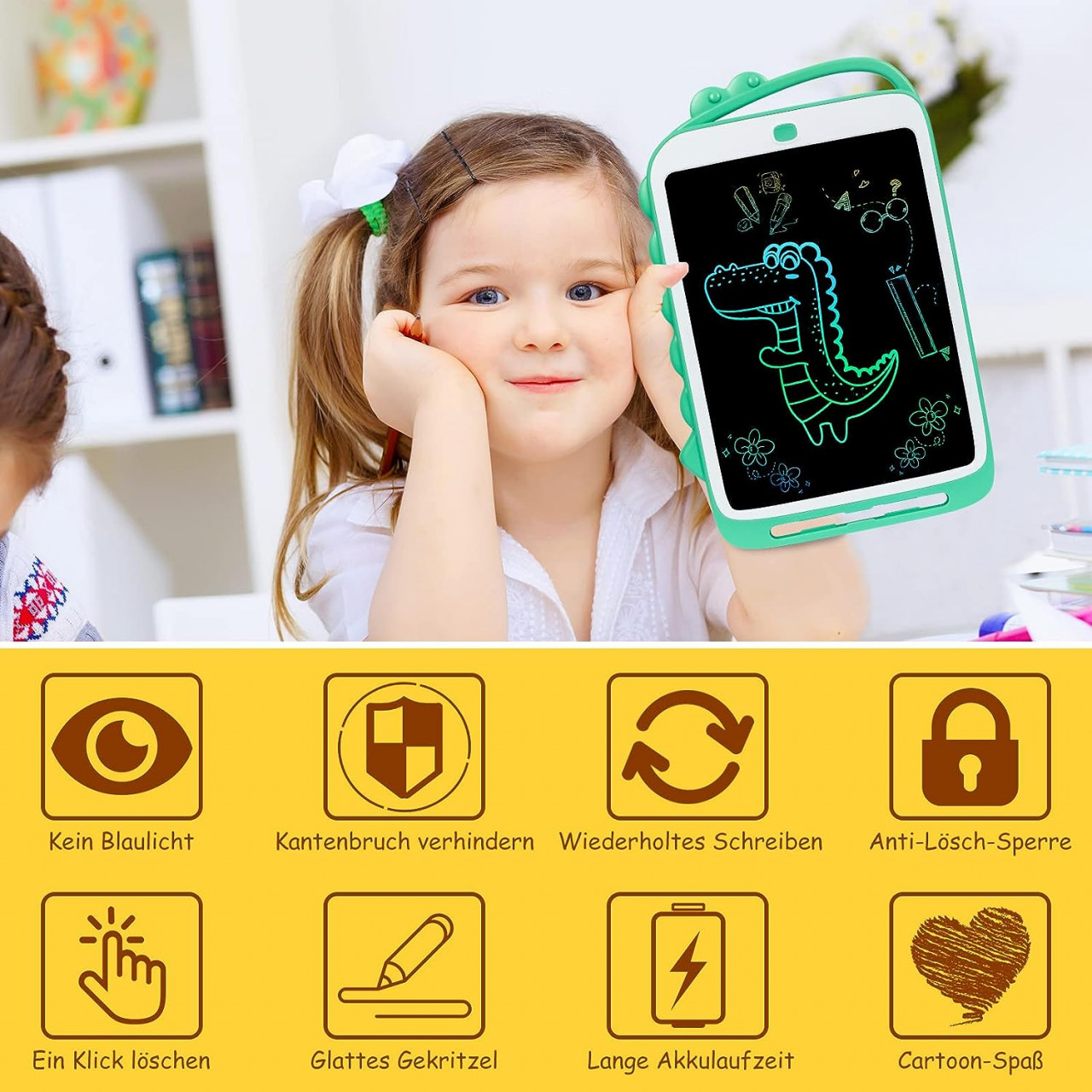 Tabla de scris LCD Skymico, ABS, verde, 21,5 x 32,5 cm - Chilipirul Zilei