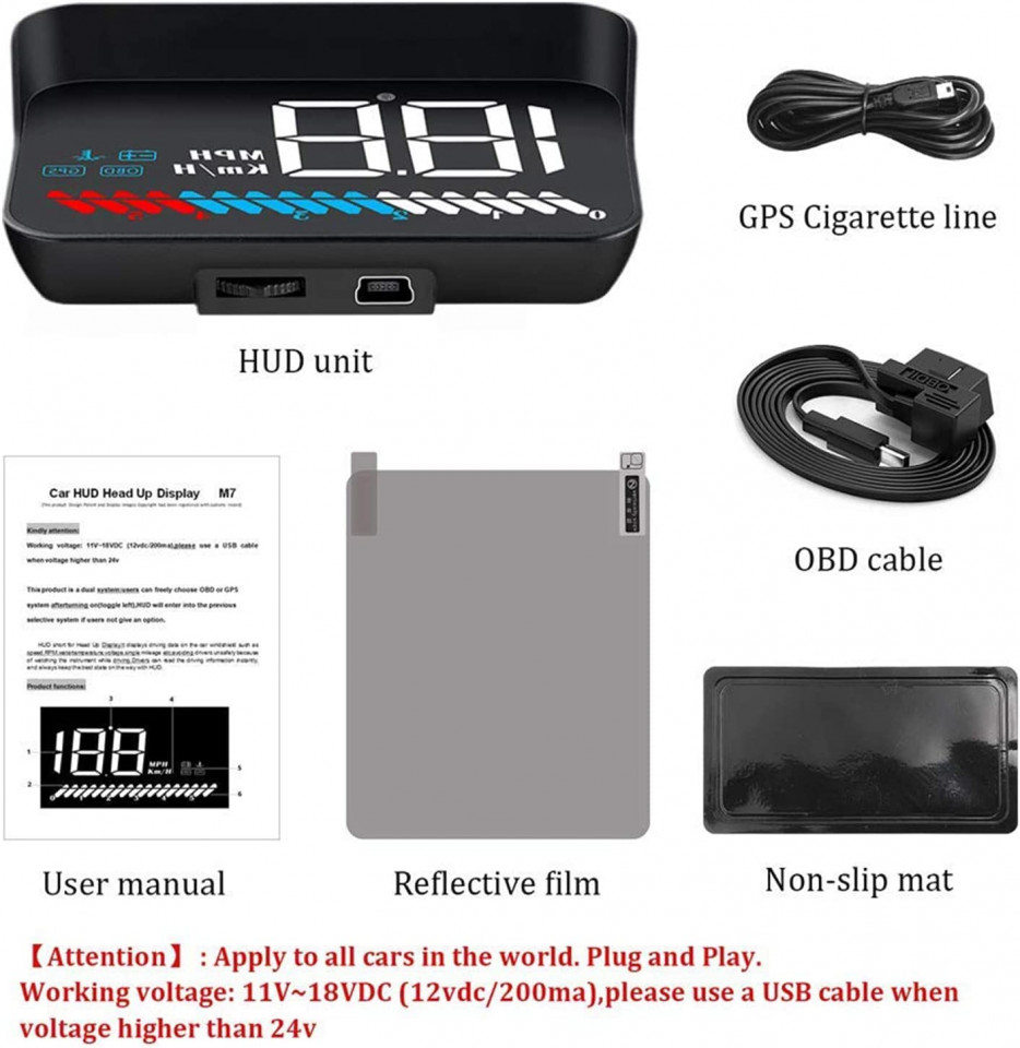 HUD GPS OBD2 Dual System iKiKin, vitezometru de alarmă Km / h MPH, compatibil cu toate masinile ...