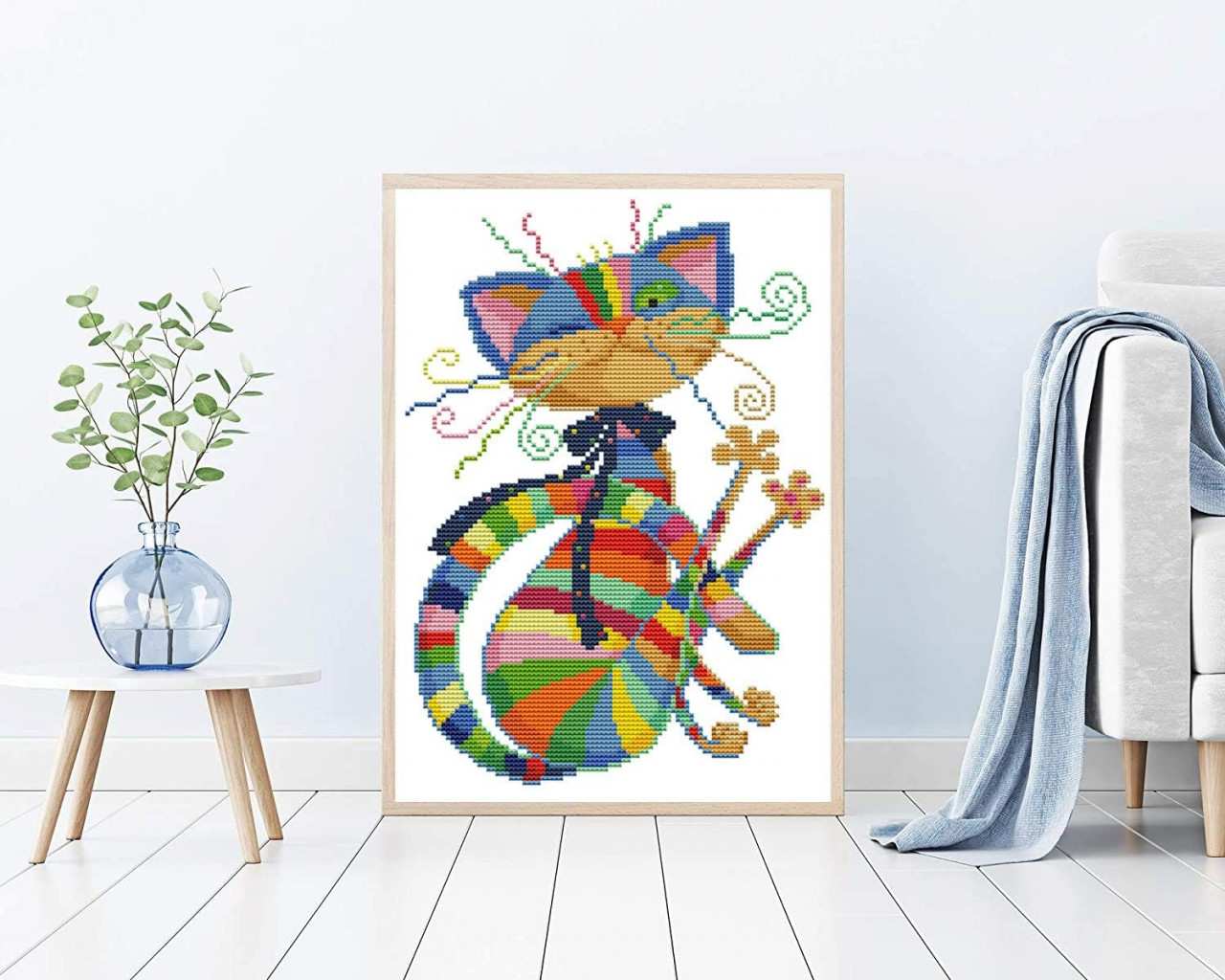 Kit complet de broderie pentru incepatori KAMIERFA, model pisica ...