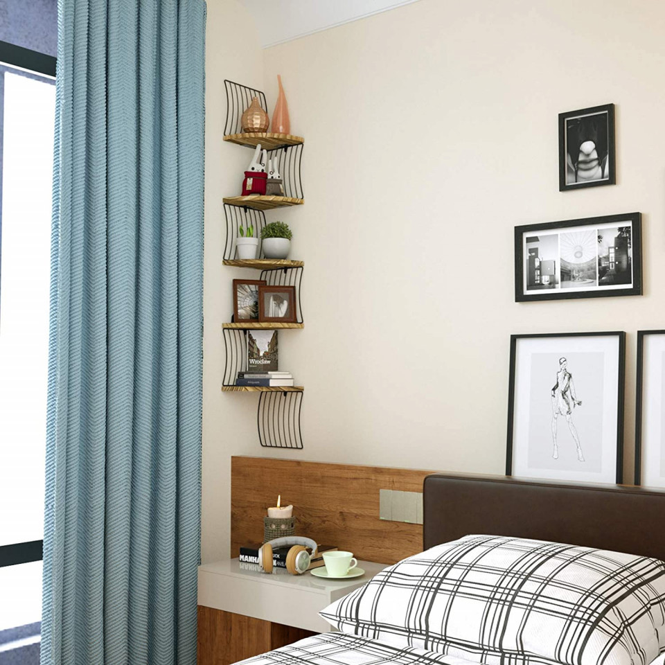 Raft de colt cu 5 nivele Love-KANKEI, lemn/metal, natur/negru, 20 x 20 ...