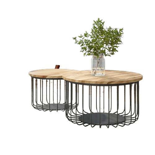 Set 2 masute de cafea Arcanum, lemn/metal, natur/negru - Chilipirul Zilei