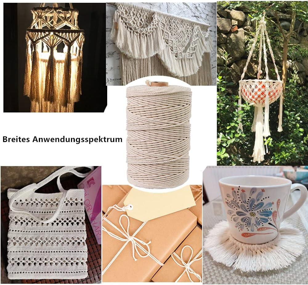 Set de creatie cu fir macrame inele si margele Yonphy, bumbac/ lemn ...