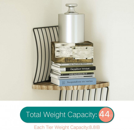 Raft de colt cu 5 nivele Love-KANKEI, lemn/metal, natur/negru, 20 x 20 ...