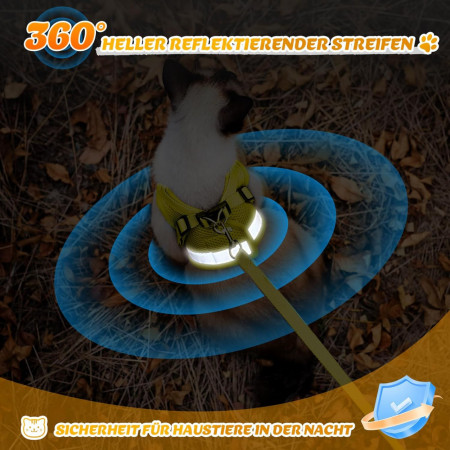 Set de ham si lesa pentru pisica Supet, poliester, galben/argintiu ...