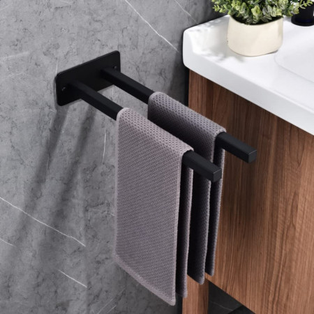 Suport de prosop cu 2 brate HomeHeng, negru, otel inoxidabil, 40 x 15,3 ...