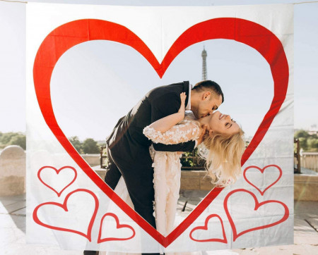 Fundal pentru nunta cu 2 foarfece si 2 stilouri Mijoma, inima, alb/rosu ...