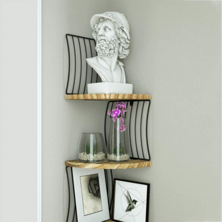 Raft de colt cu 5 nivele Love-KANKEI, lemn/metal, natur/negru, 20 x 20 ...