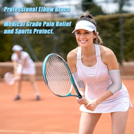 Set de 2 maneci de compresie pentru cot Neenca, textil, roz/gri, XL ...