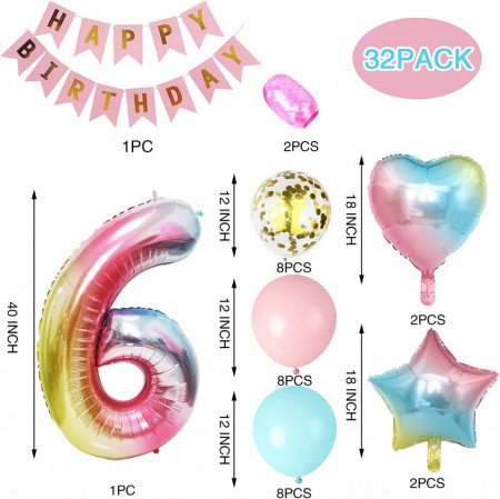 Set de 32 decoratiuni pentru aniversare, Amycute , latex, folie, roz/albastru/auriu - Chilipirul ...