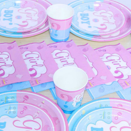 Set de vesela pentru petrecerea bebelusului FCQLFYF, hartie, multicolor, 42 piese , pentru 8 ...