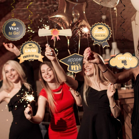 Set de 15 decoratiuni pentru recuzita foto la absolvire LOPOTIN, PVC, auriu/argintiu/negru ...