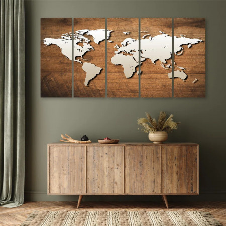 Set de 5 tablouri World Map, MDF, maro, 80 x 200 cm - Chilipirul Zilei