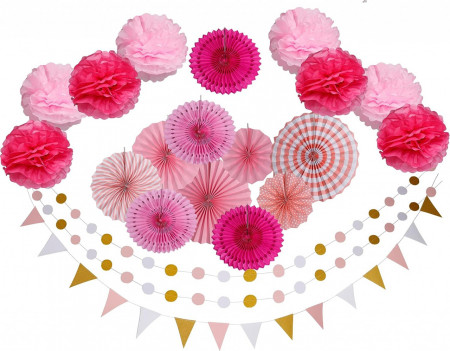 Set de decoratiuni pentru petrecere Matissa, hartie, roz, 20 piese - Chilipirul Zilei