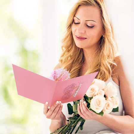 Felicitare romantica 3D Yirsur, hartie, roz, 20 x 15 cm - Chilipirul Zilei