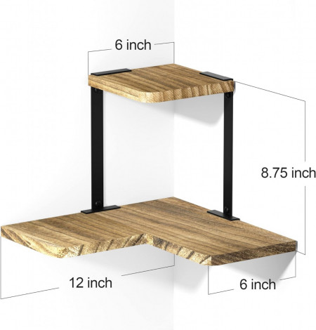 Raft de colt cu 2 nivele SRIWATANA, lemn/metal, maro/negru, 22.5 x 30 x ...