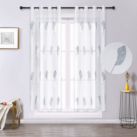 Set de 2 perdele Yugarlibi, poliester, alb/gri, 140 x 225 cm ...