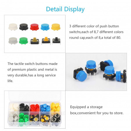 Set de butoane cu intrerupator Chala, plastic/metal, multicolor, 80 ...