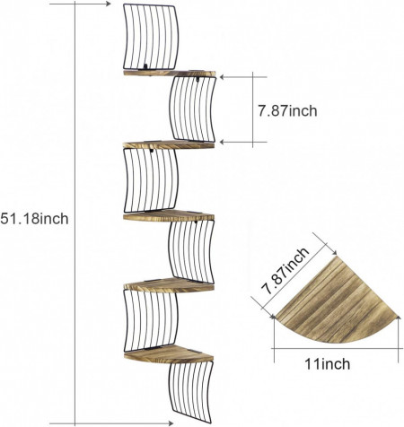 Raft de colt cu 5 nivele Love-KANKEI, lemn/metal, natur/negru, 20 x 20 ...